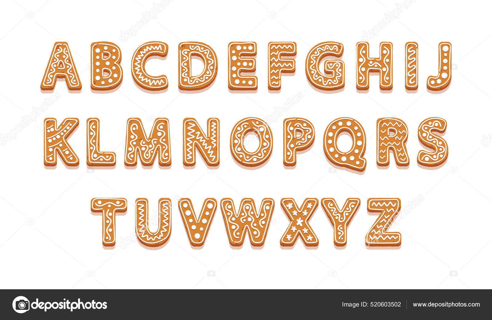 Christmas Cookies Alphabet, New Year Gingerbread Uppercase Abc with ...