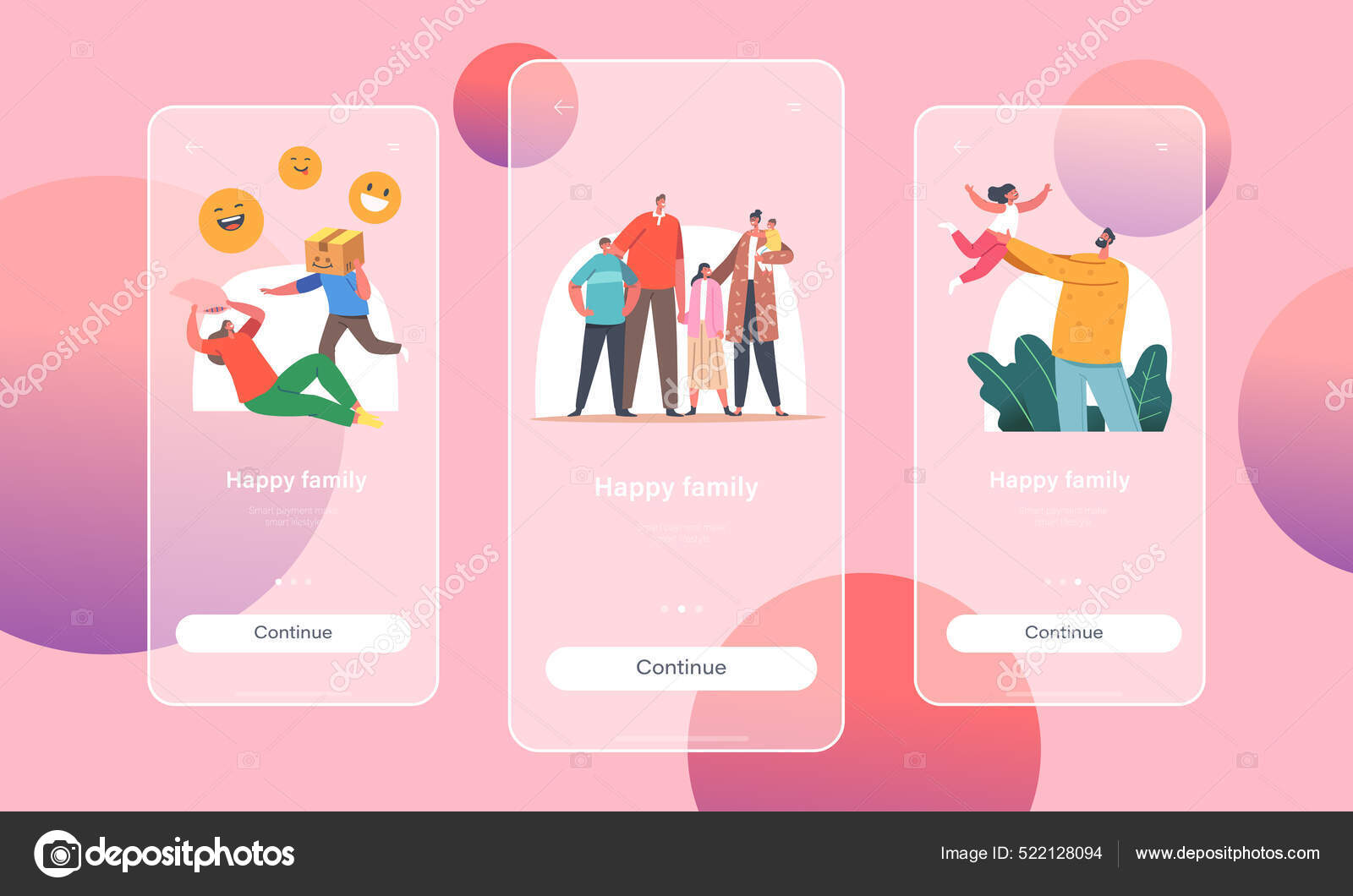 Happy Family Mobile App Page Onboard Screen Template. Parents and Kids ...