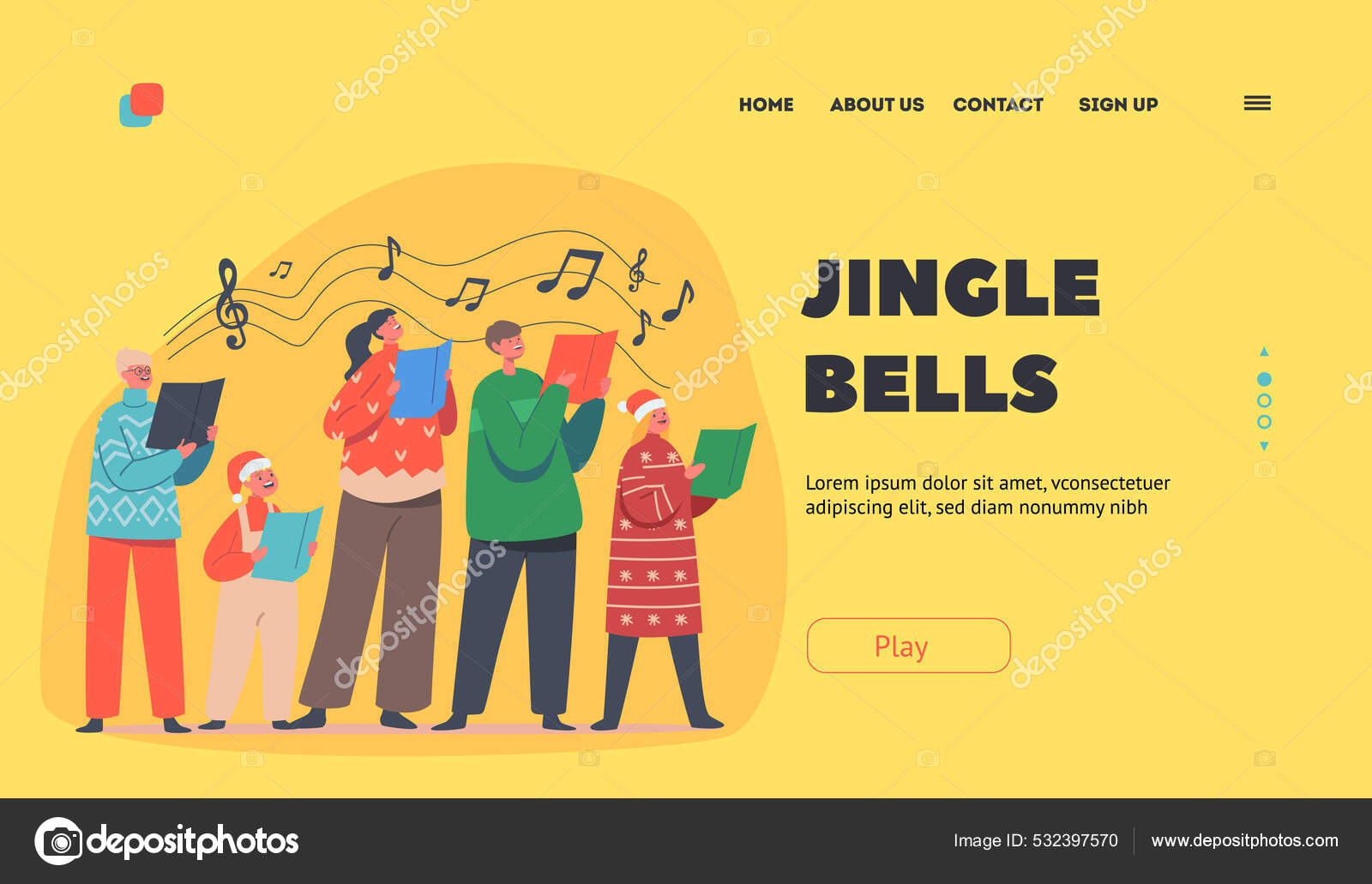 Jingle Bells Landing Page Template. Happy Children Christmas in Santa ...