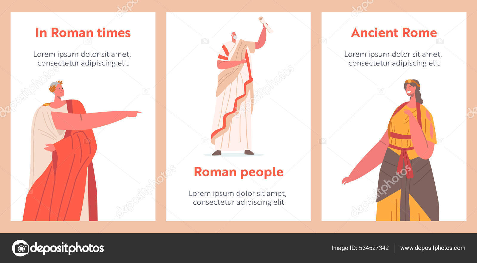 Ancient Rome Citizen Cartoon Posters. Male Female Character in Tunic ...