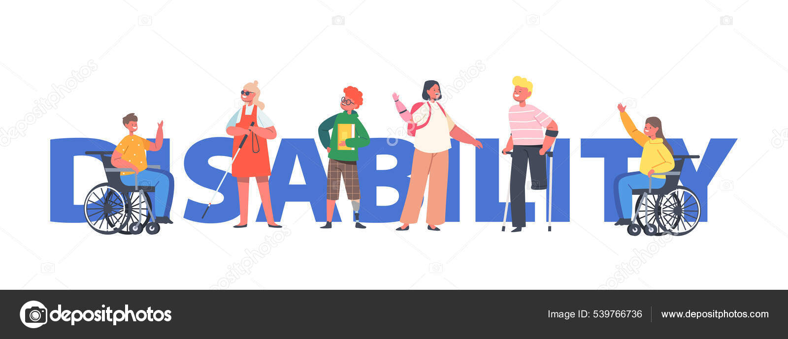 Kids Disability Concept. Characters on Wheelchair, Bionic Hand, Leg ...