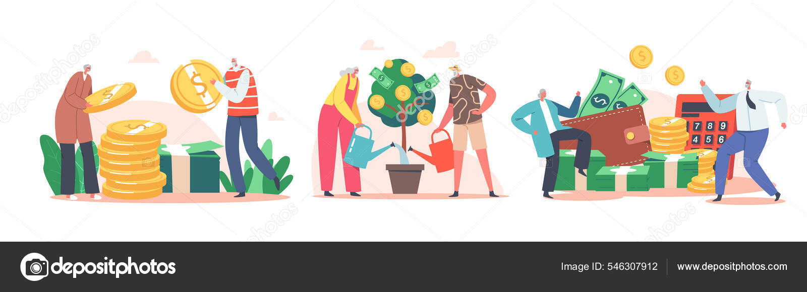 Elderly Characters Money Savings, Aged People Grow Money Tree, Collect ...