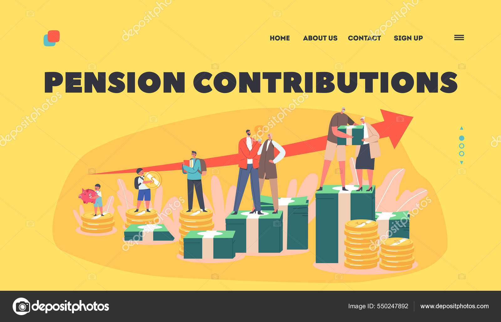 Pension Contributions Landing Page Template. Retirement Profit. Kid ...
