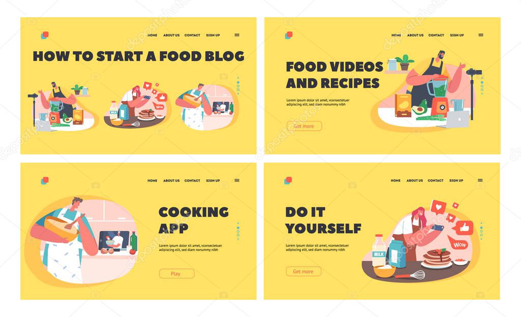 Food Blogging Landing Page Template Set (en inglés). Blogger Personajes ...