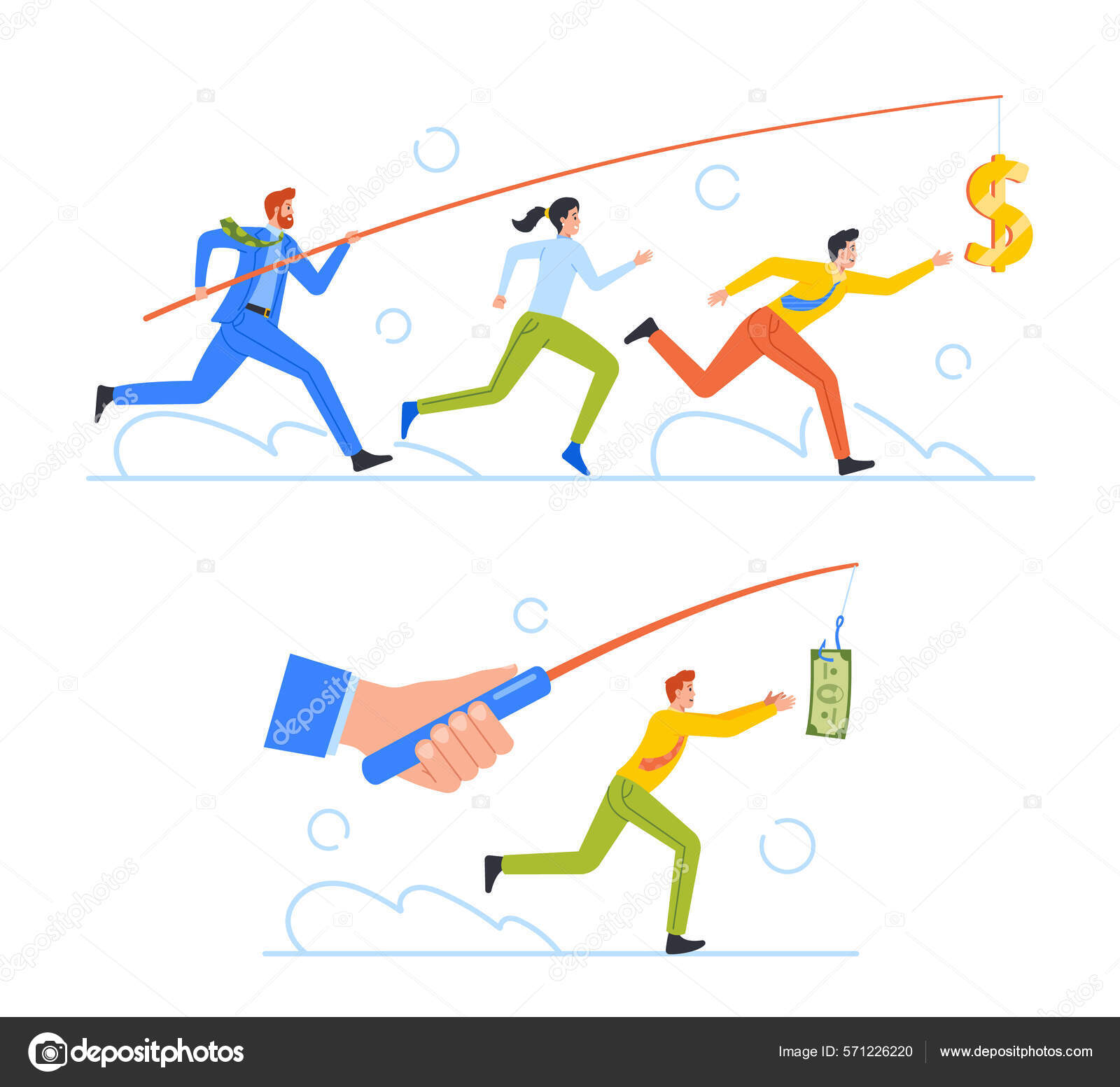 Greedy People Chasing for Big Money on Rod, Cash Race Concept ...