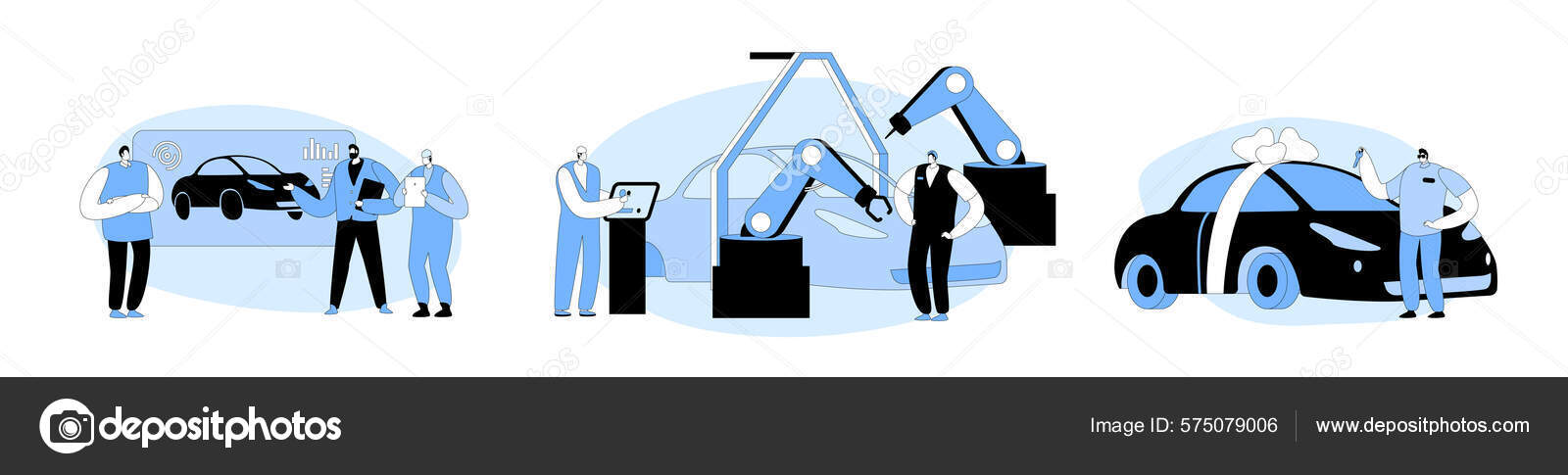 Set Car Production Concept Engineer Designer Perform Automobile Project ...