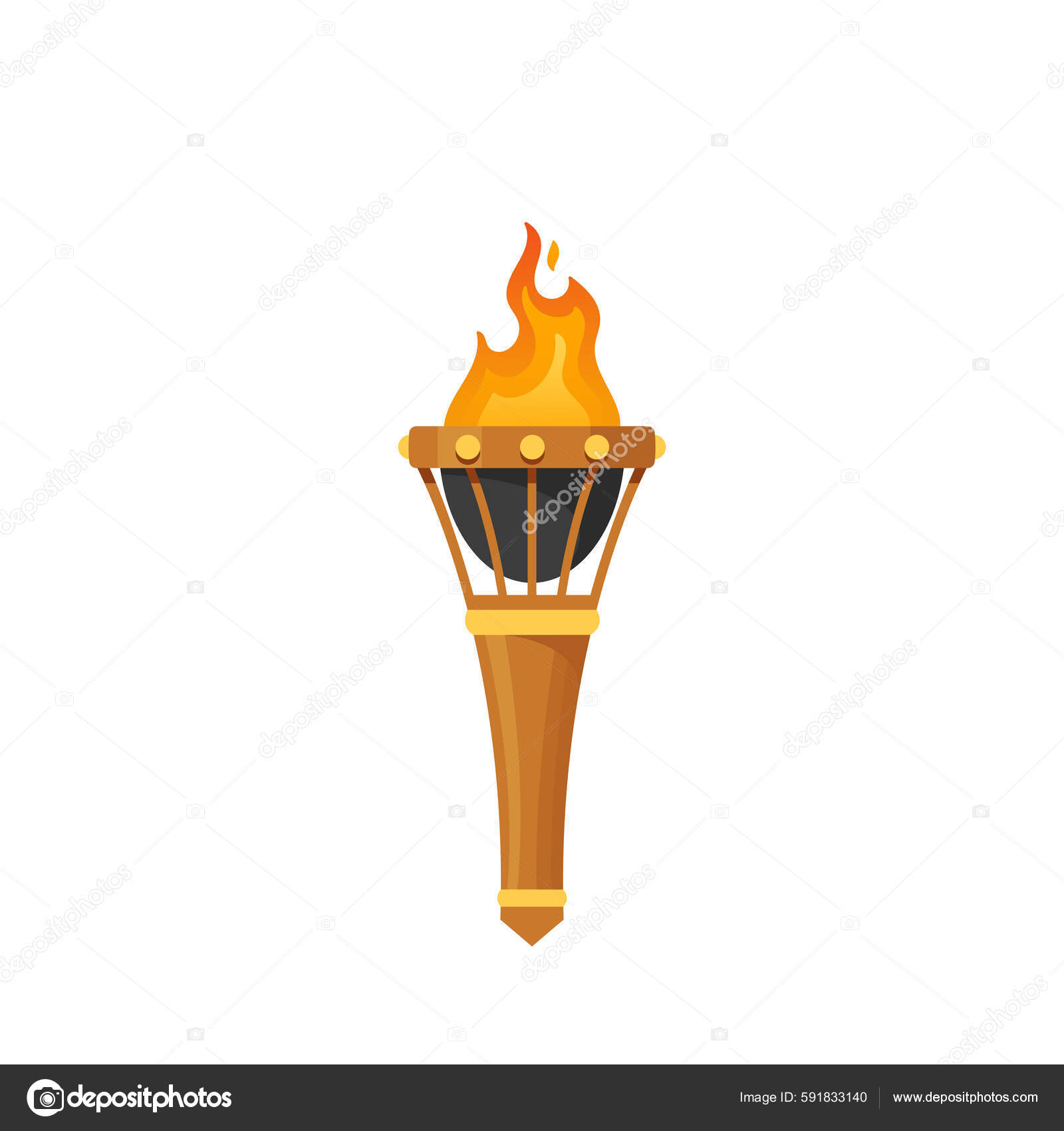 Cartoon Medieval Torch Burning Fire Game Asset Illumination Dungeon ...