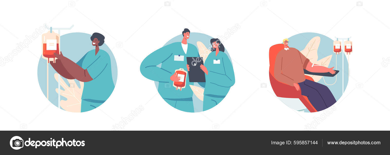 Blood Donation Isolated Icons Avatars Volunteer Character Sitting ...