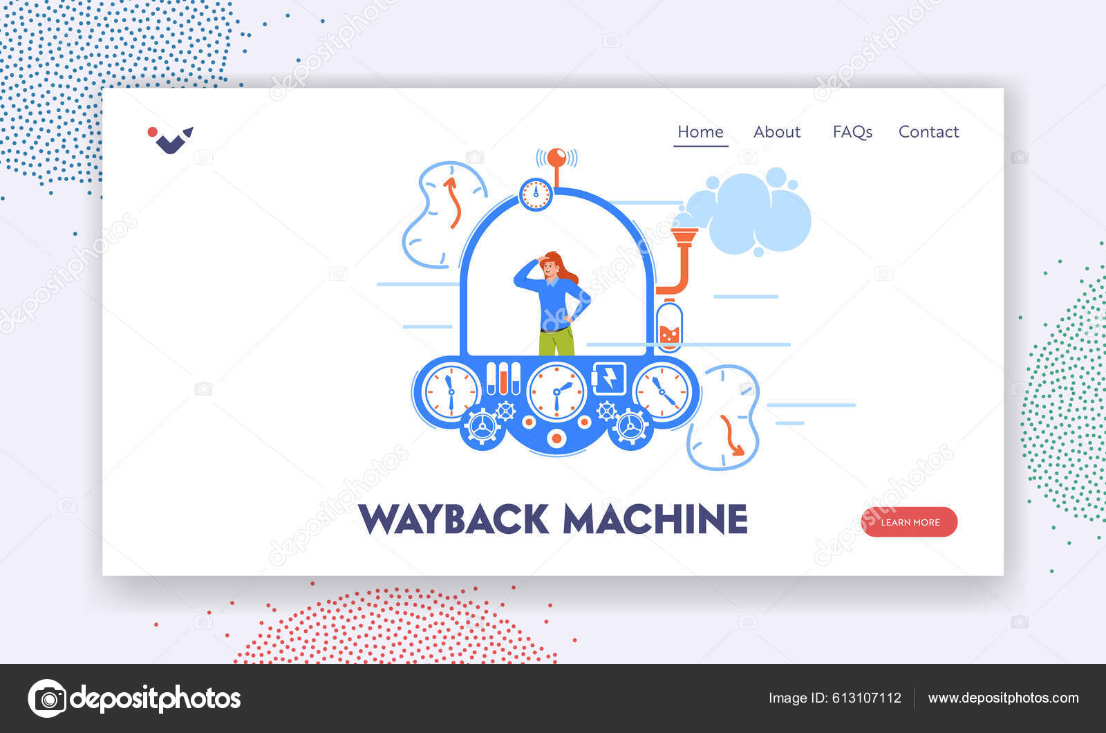 Wayback Machine Landing Page Template Business Woman Character Travel ...