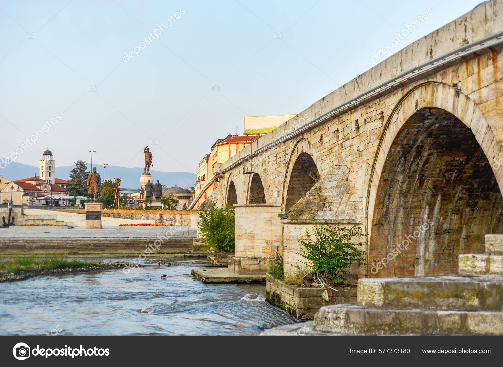 Looking Vardar River Bridge Water Runs Bridge Summertime Very Close ...