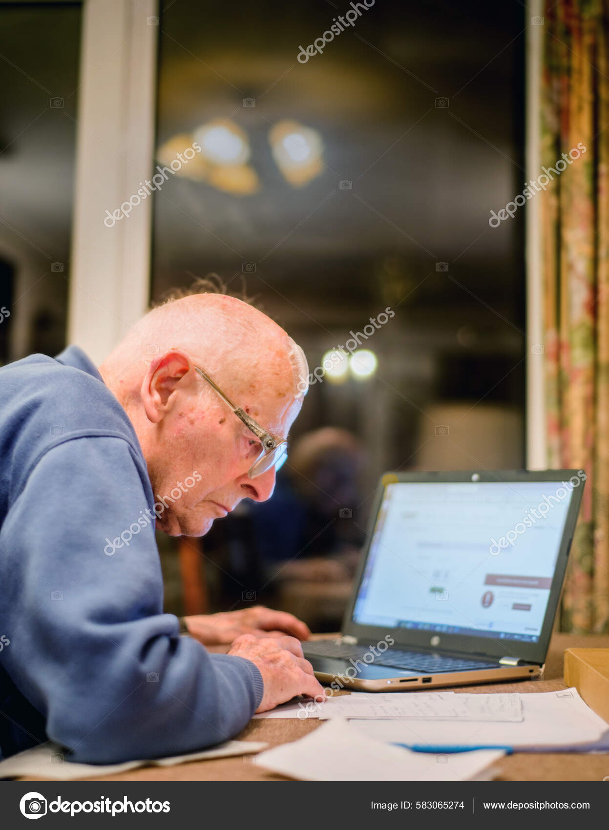 Old Man Years Having Trouble Using His Computer Check His — Stock Photo ...