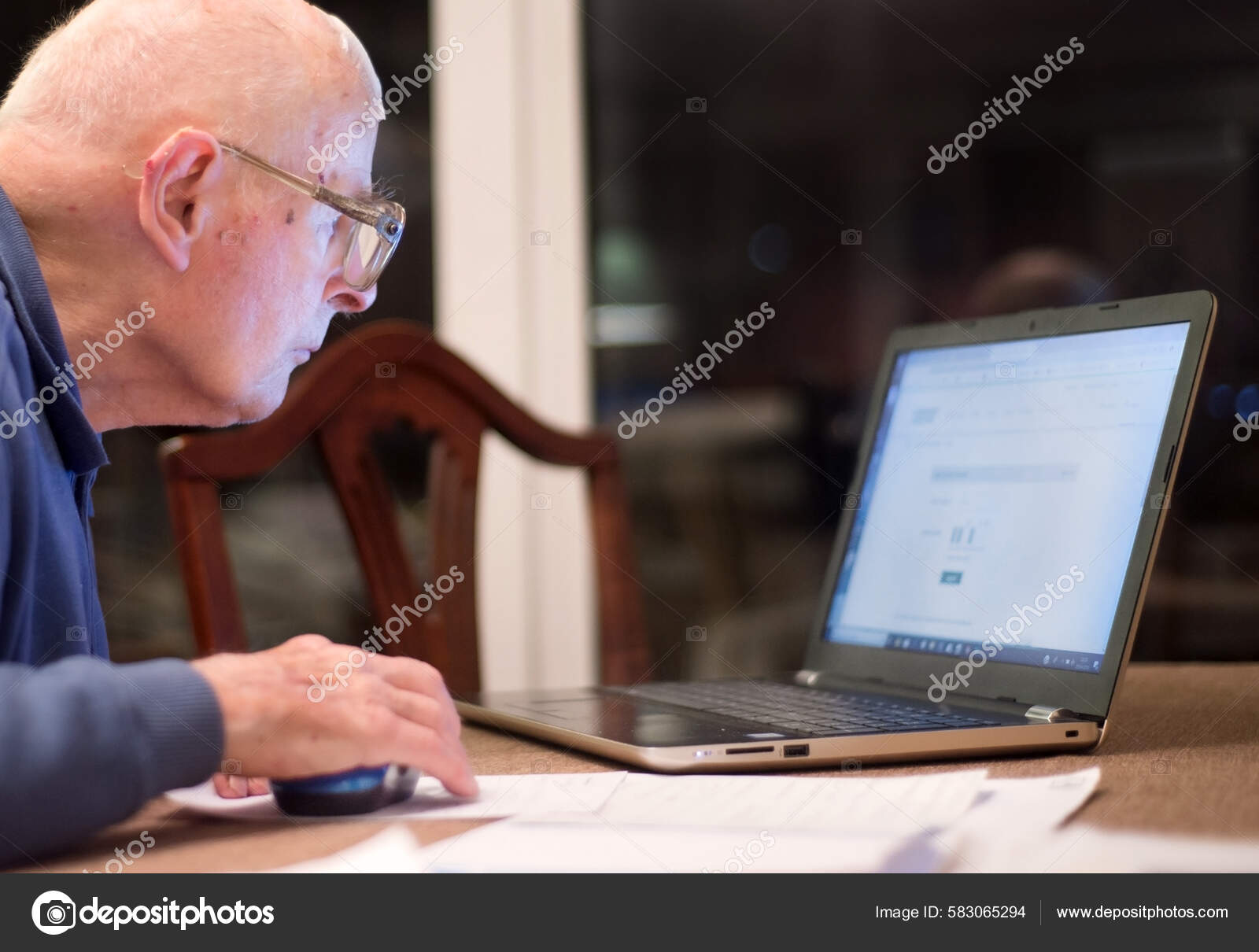 Old Man Years Having Trouble Using His Computer Check His — Stock Photo ...