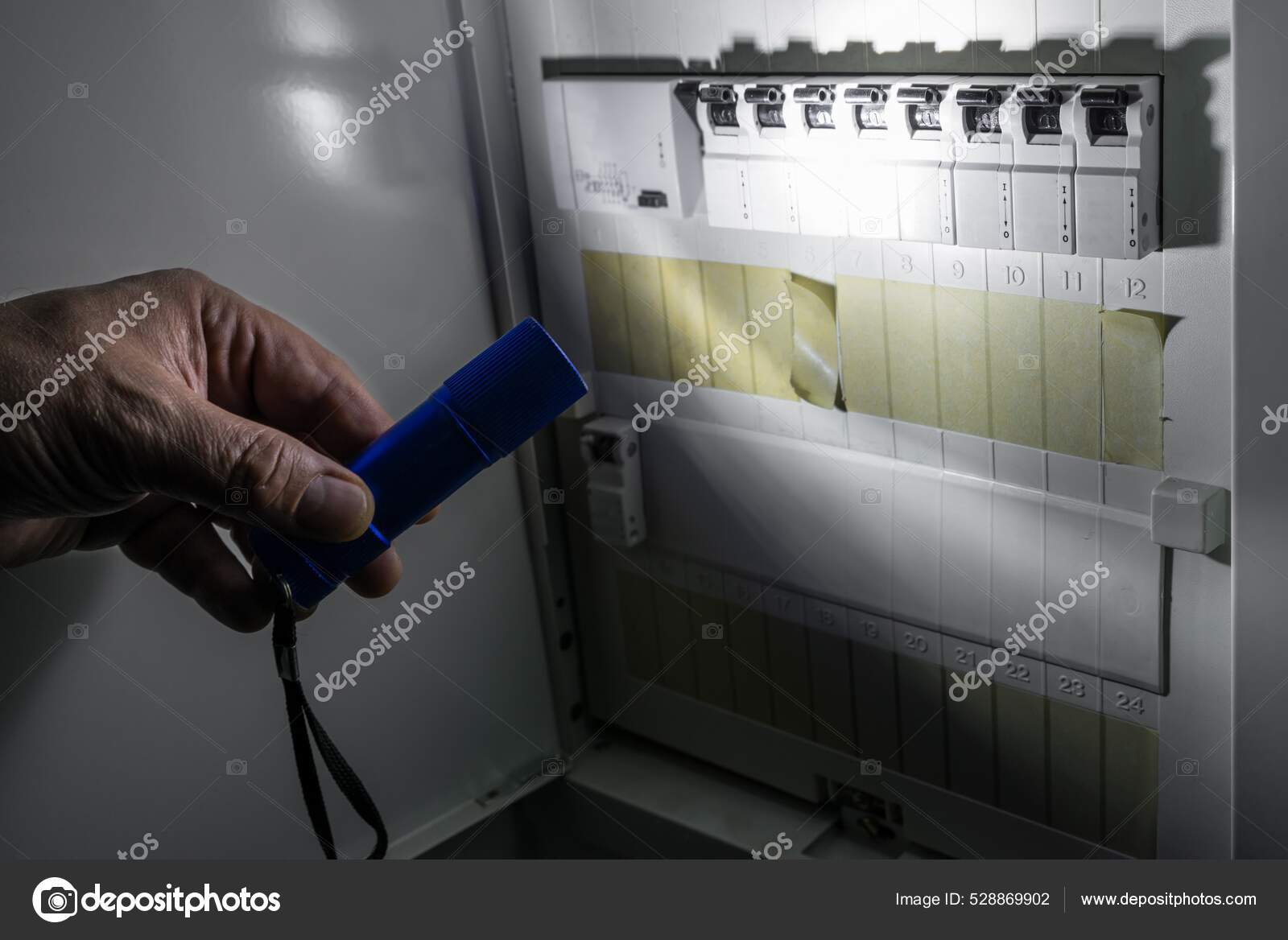 Fuse Box Fuses Distribution Box Power Outage Illuminated Blue ...