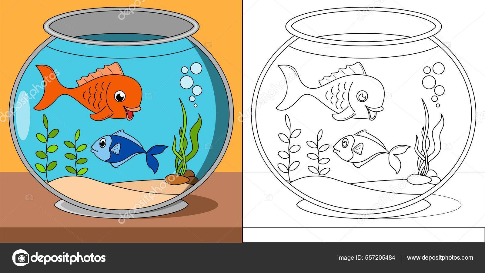 Freshwater Fish Aquarium Tank Suitable Children's Coloring Page Vector ...