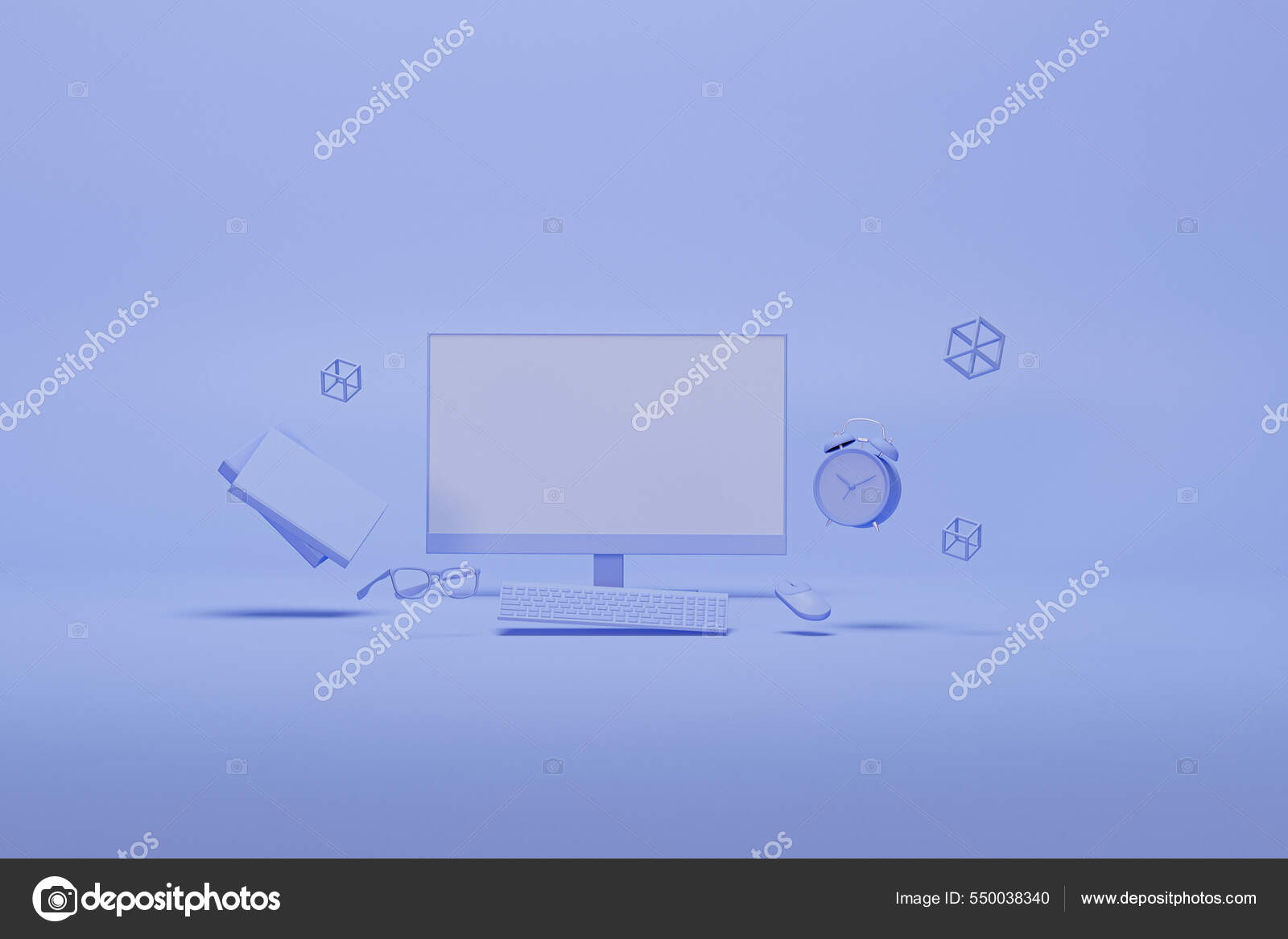 Computer Screen Keyboard Clock Book Mouse Floating Air Concept Study ...