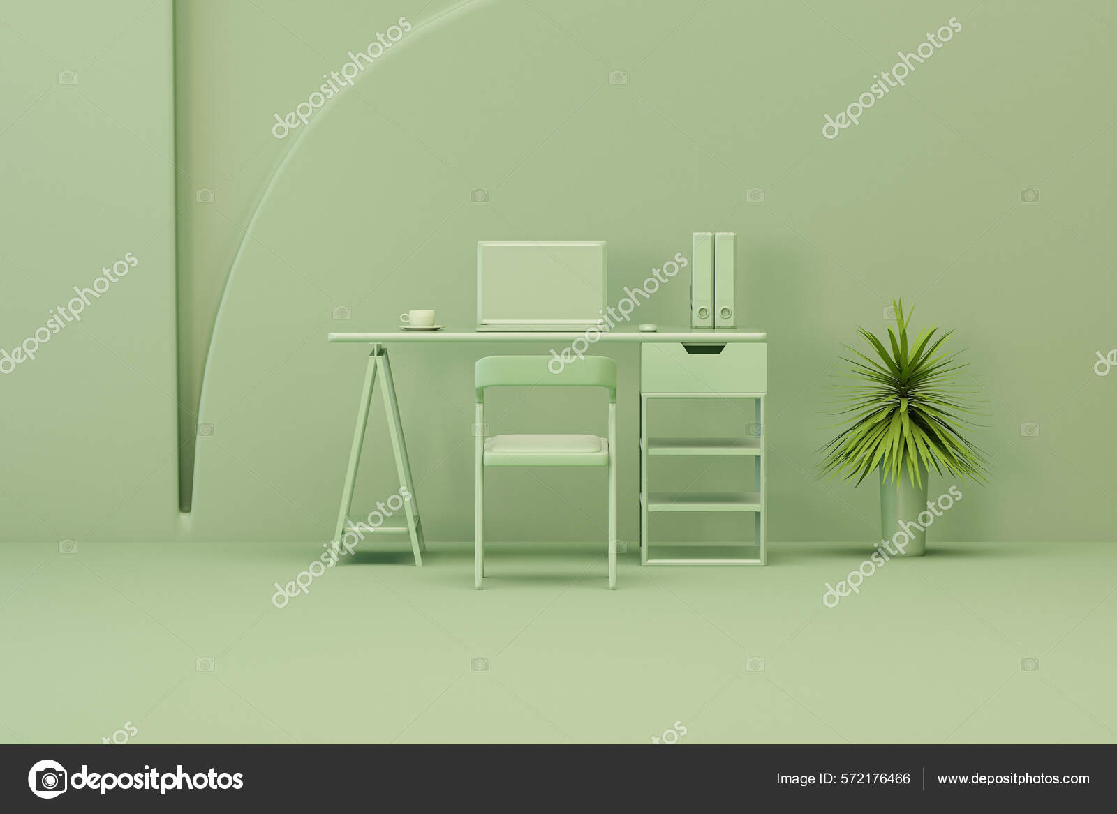 Green Monochrome Minimal Office Table Desk Minimal Idea Concept Study ...
