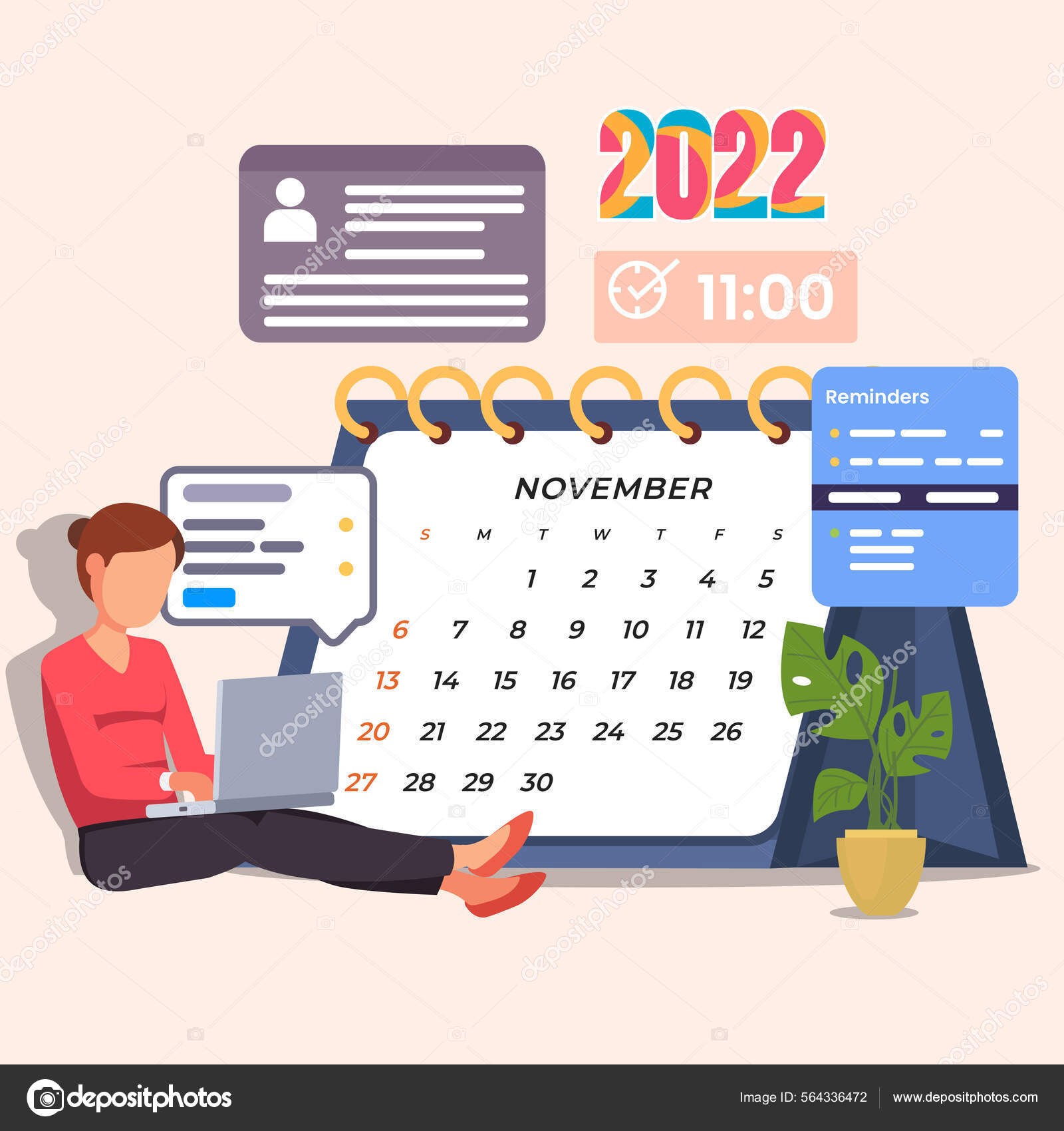 2022 Calendar November Desktop Calendar Vector Template Vector Colorful ...