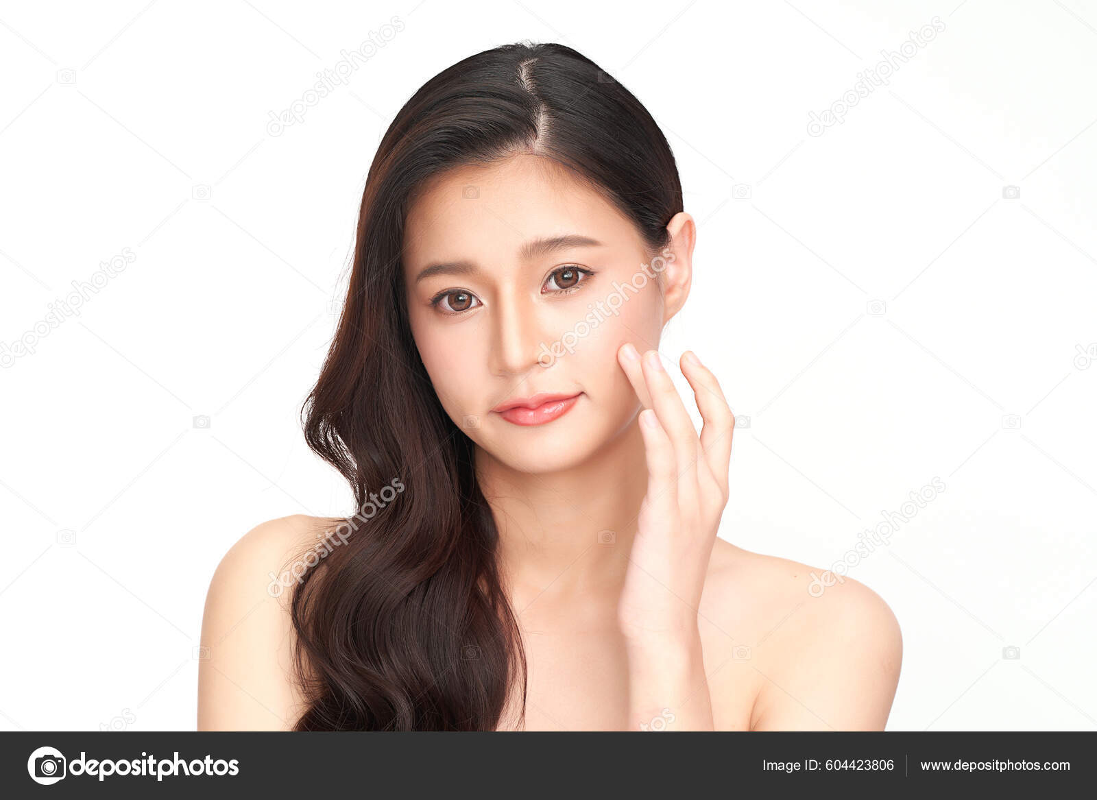 Beautiful Young Asian Woman Clean Fresh Skin White Background Face