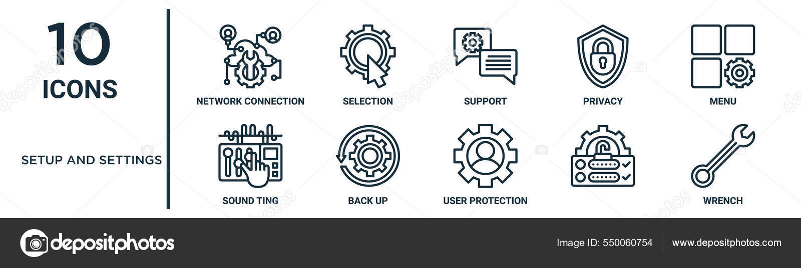 Setup Settings Outline Icon Set Includes Thin Line Network Connection Stock Vector by ©free ...