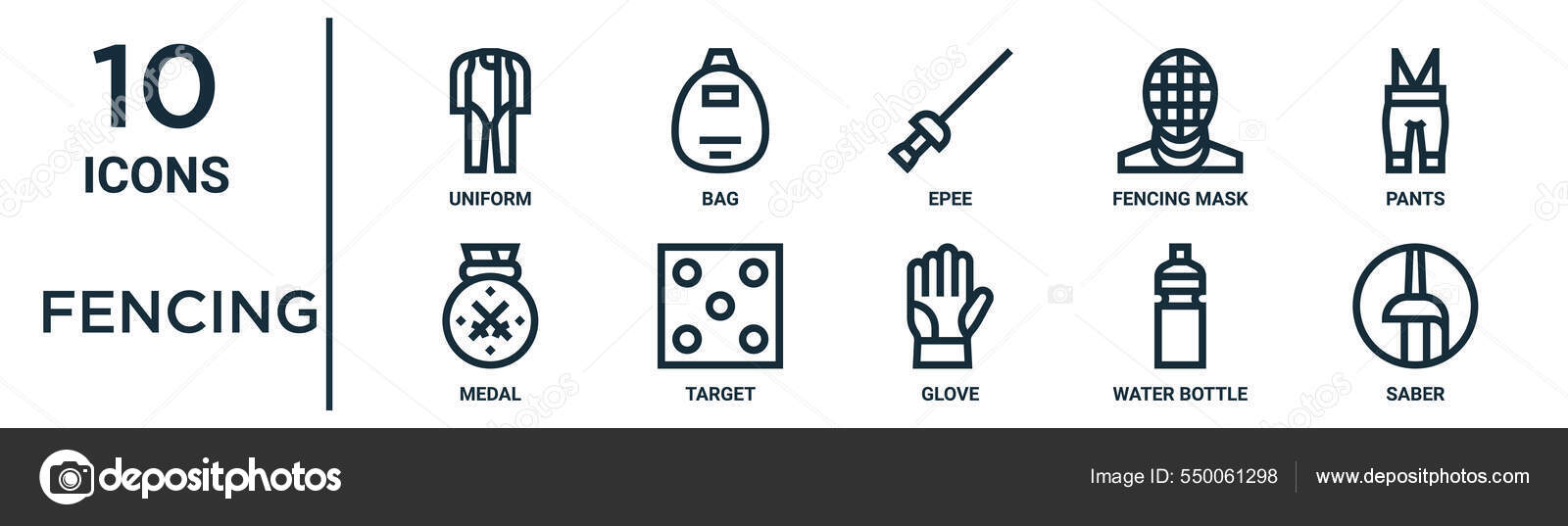 Fencing Outline Icon Set Includes Thin Line Uniform Epee Pants Stock ...