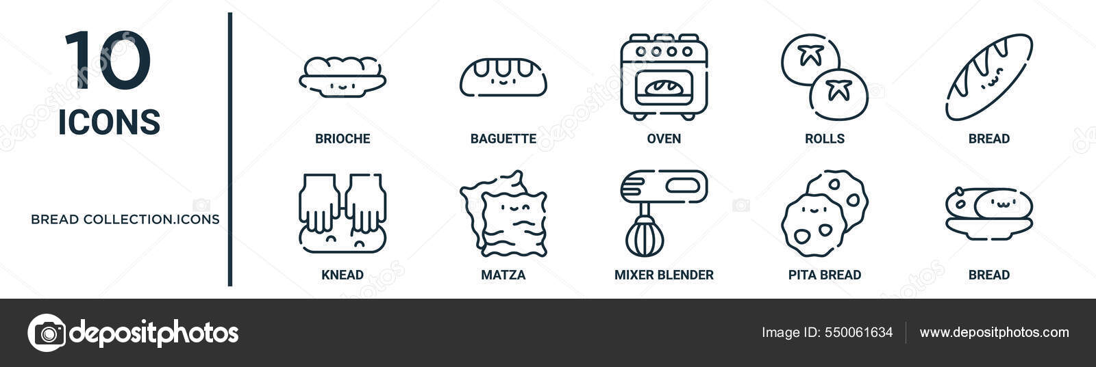 Bread Collection Icons Outline Icon Set Includes Thin Line Brioche ...