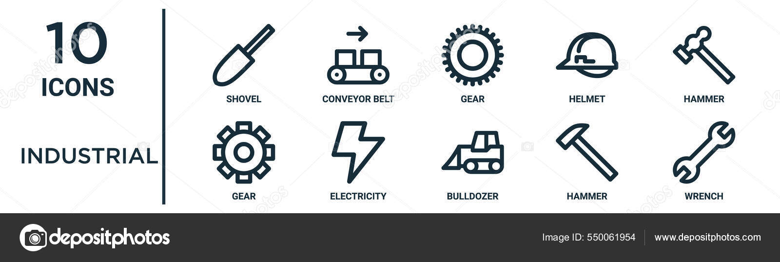Industrial Outline Icon Set Includes Thin Line Shovel Gear Hammer Stock Vector By ©free Download
