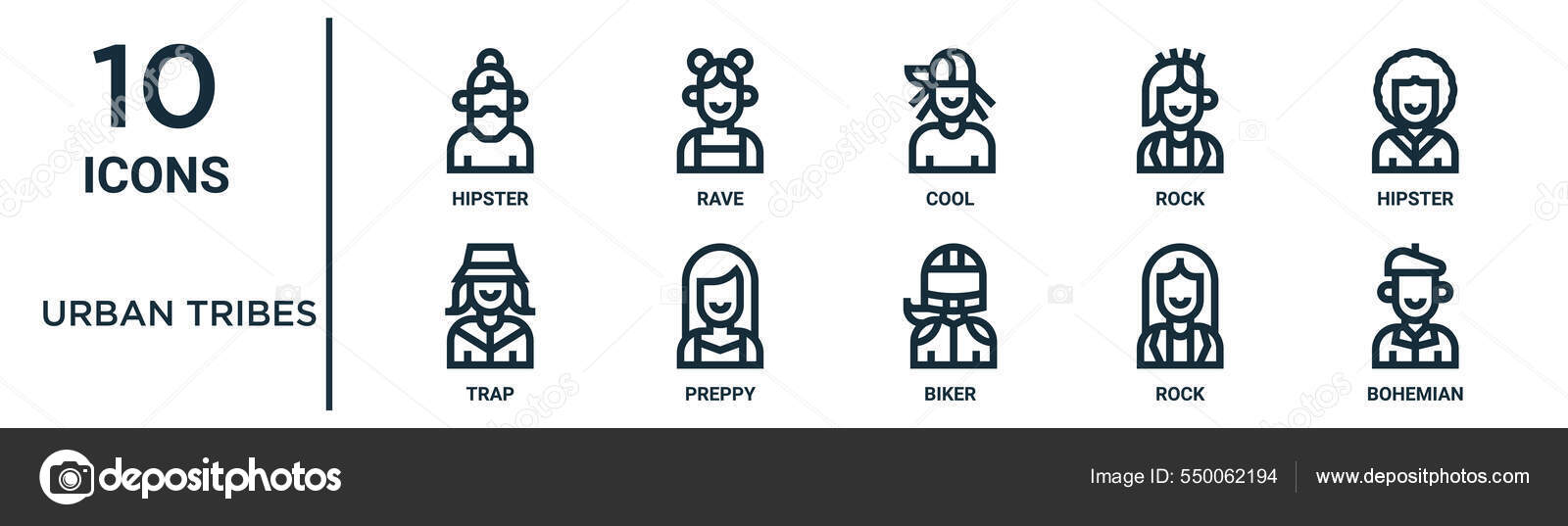 Urban Tribes Outline Icon Set Includes Thin Line Hipster Cool Stock ...