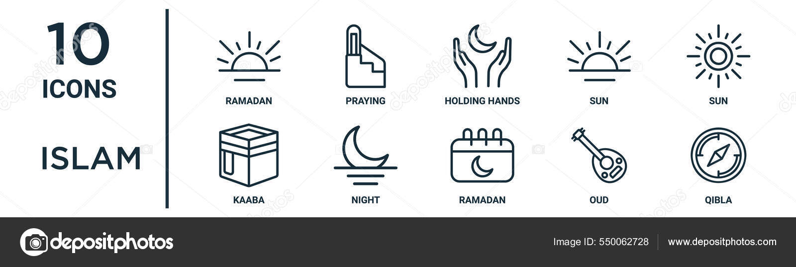 Islam Outline Icon Set Includes Thin Line Ramadan Holding Hands Stock ...