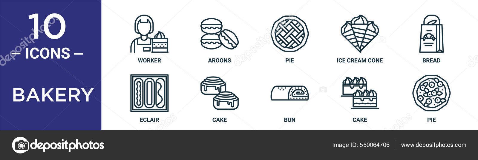 Bakery Outline Icon Set Includes Thin Line Worker Pie Bread Stock ...