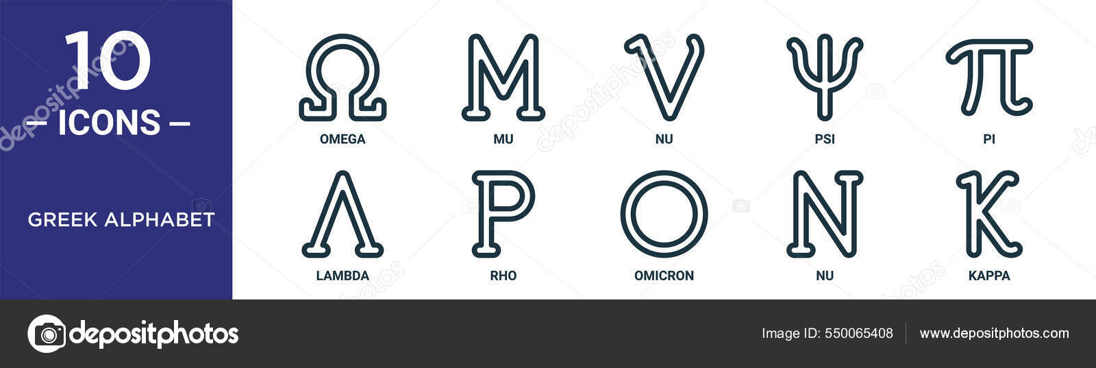 Greek Alphabet Outline Icon Set Includes Thin Line Omega Rho Stock ...