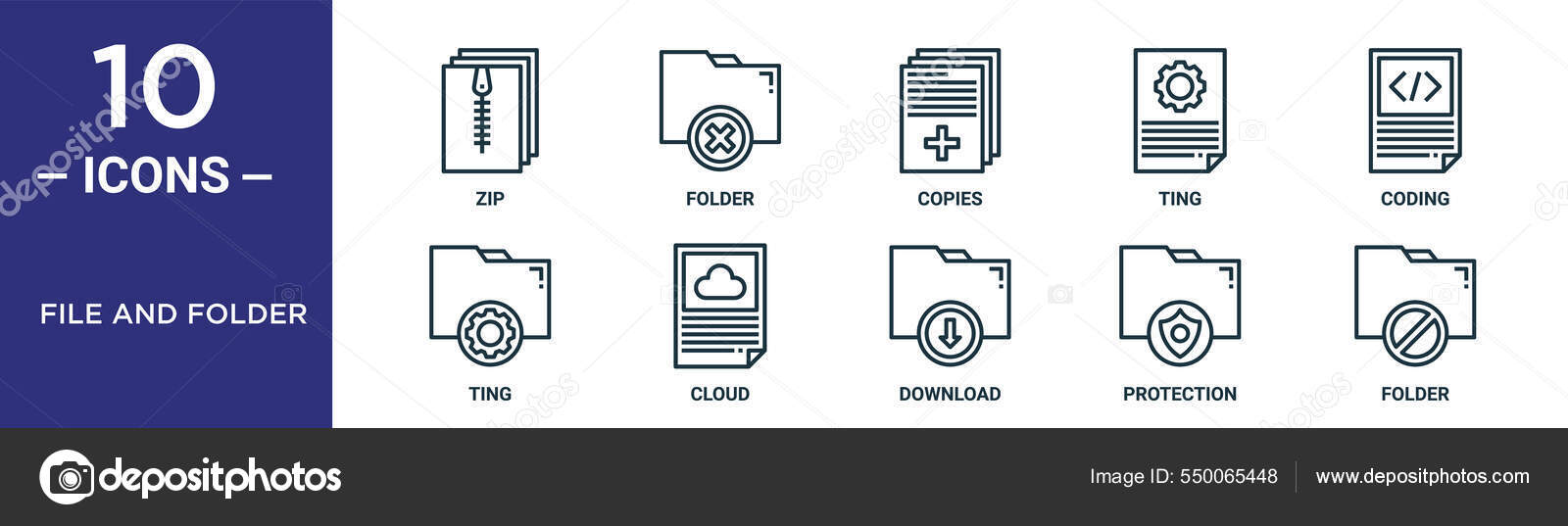 File Folder Outline Icon Set Includes Thin Line Zip Copies Stock Vector by ©free-download 550065448