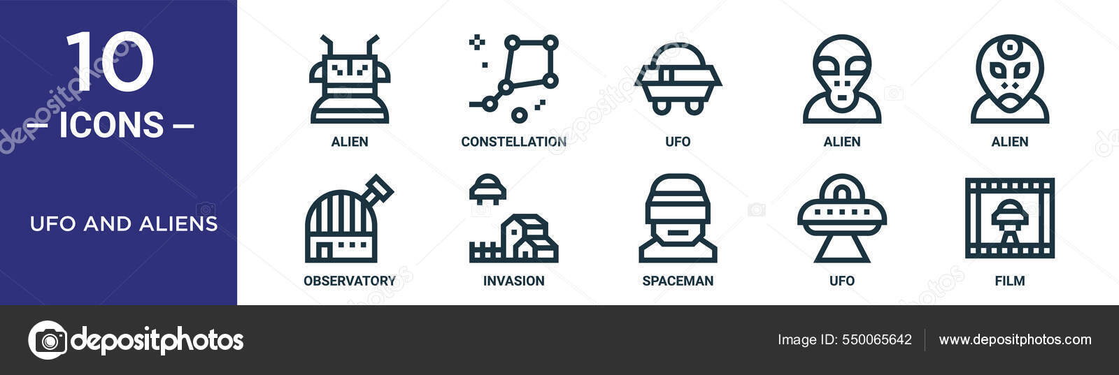 Ufo Aliens Outline Icon Set Includes Thin Line Alien Ufo Stock Vector ...