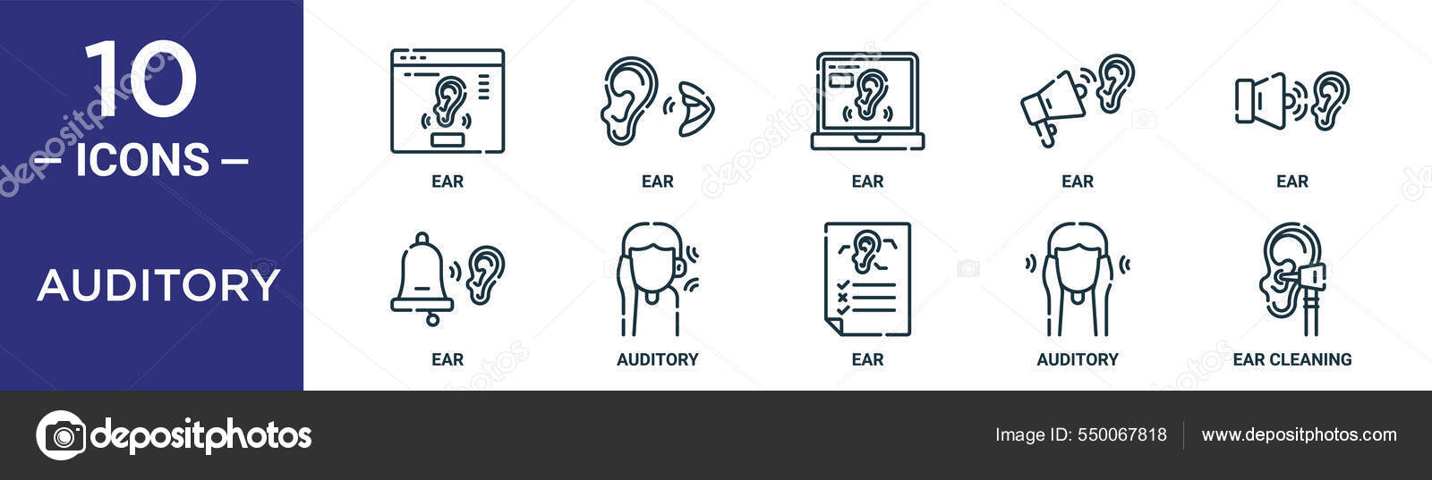 Auditory Outline Icon Set Includes Thin Line Ear Ear Ear Stock Vector ...