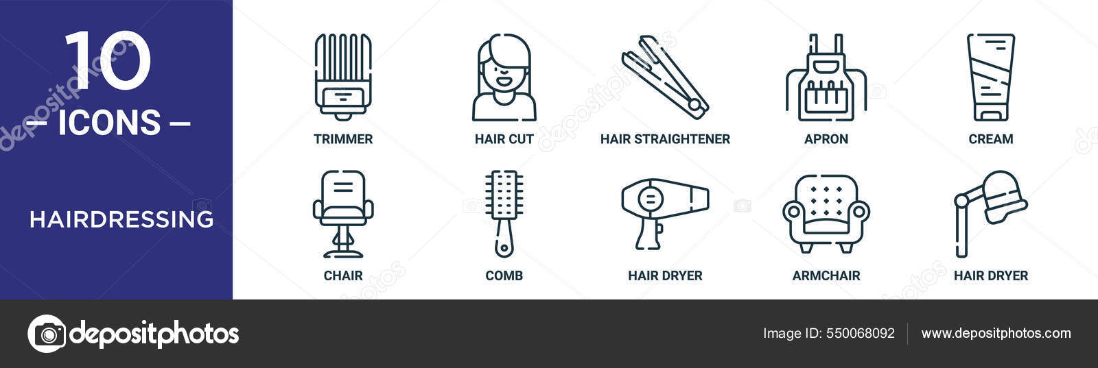 Hairdressing Outline Icon Set Includes Thin Line Trimmer Hair ...