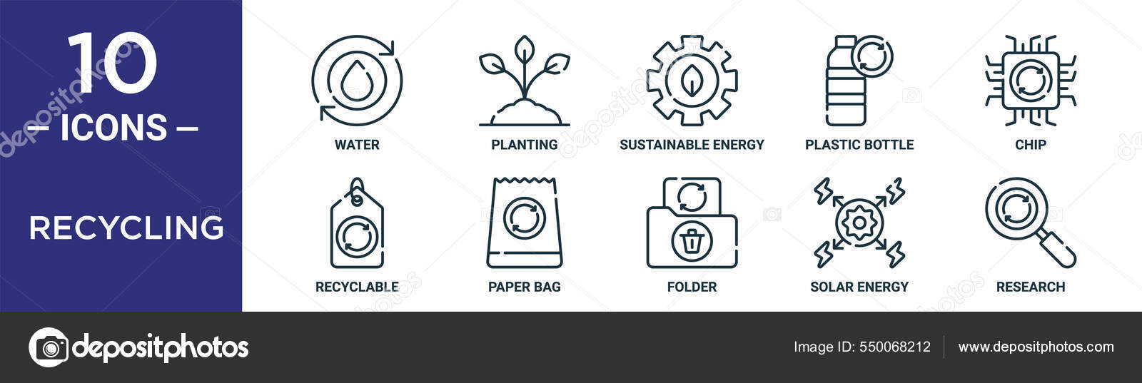 Recycling Outline Icon Set Includes Thin Line Water Sustainable Energy Stock Vector Image by ...