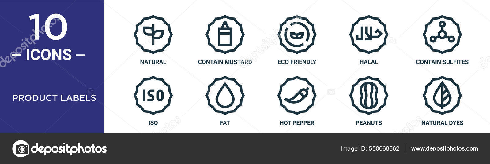 Product Labels Outline Icon Set Includes Thin Line Natural Eco Stock ...