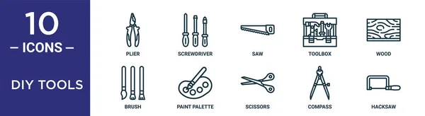 Set Outline Web Diy Tools Icons Scissors Wrench Spray Saw Stock Vector ...