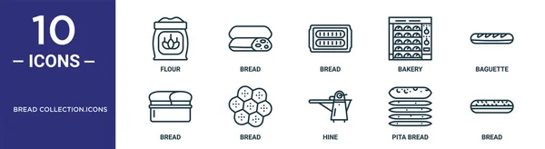 conjunto de iconos de esquema incluye harina de línea delgada, pan ...