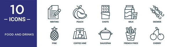 comida y bebidas conjunto de iconos esquema incluye escritura de línea ...