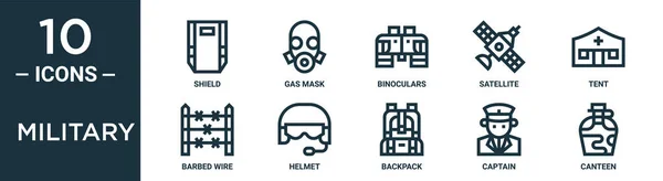 Military Outline Icon Set Includes Thin Line Parachute Smoke Grenade ...