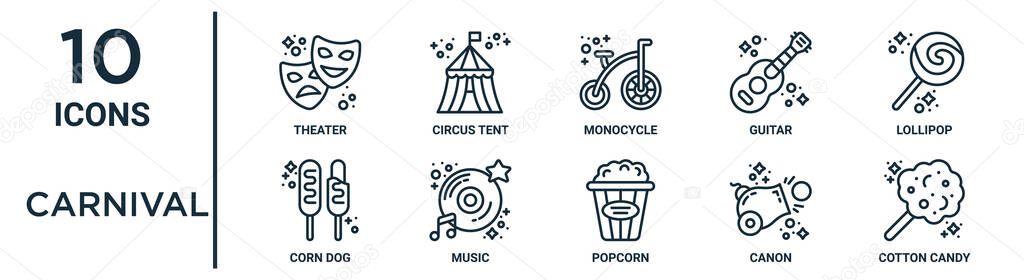 conjunto de iconos de esquema de carnaval incluye teatro de línea ...