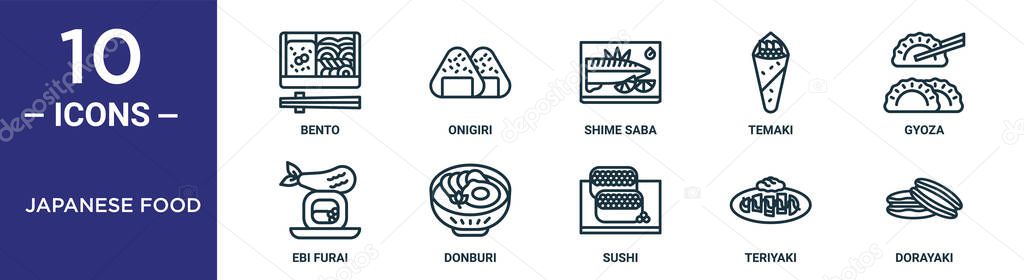 conjunto de iconos de esquema de comida japonesa incluye bento línea ...