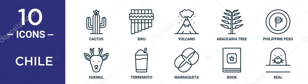 chile outline icon set includes thin line cactus, volcán, peso filipino ... chile outline icon set includes thin line cactus, volcán, peso filipino ...