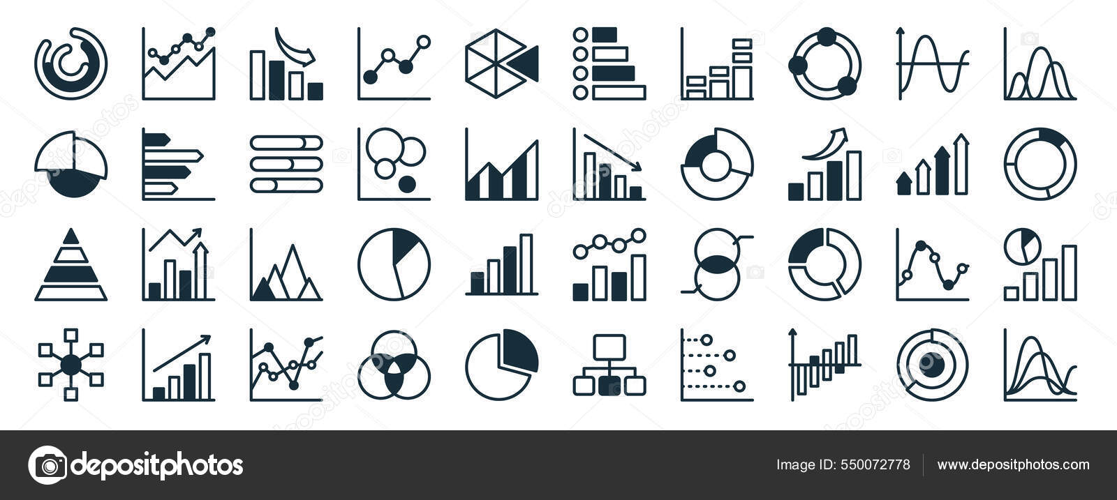 Set Outline Web Charts Diagrams Icons Analytics Pie Chart Pyramid Stock ...