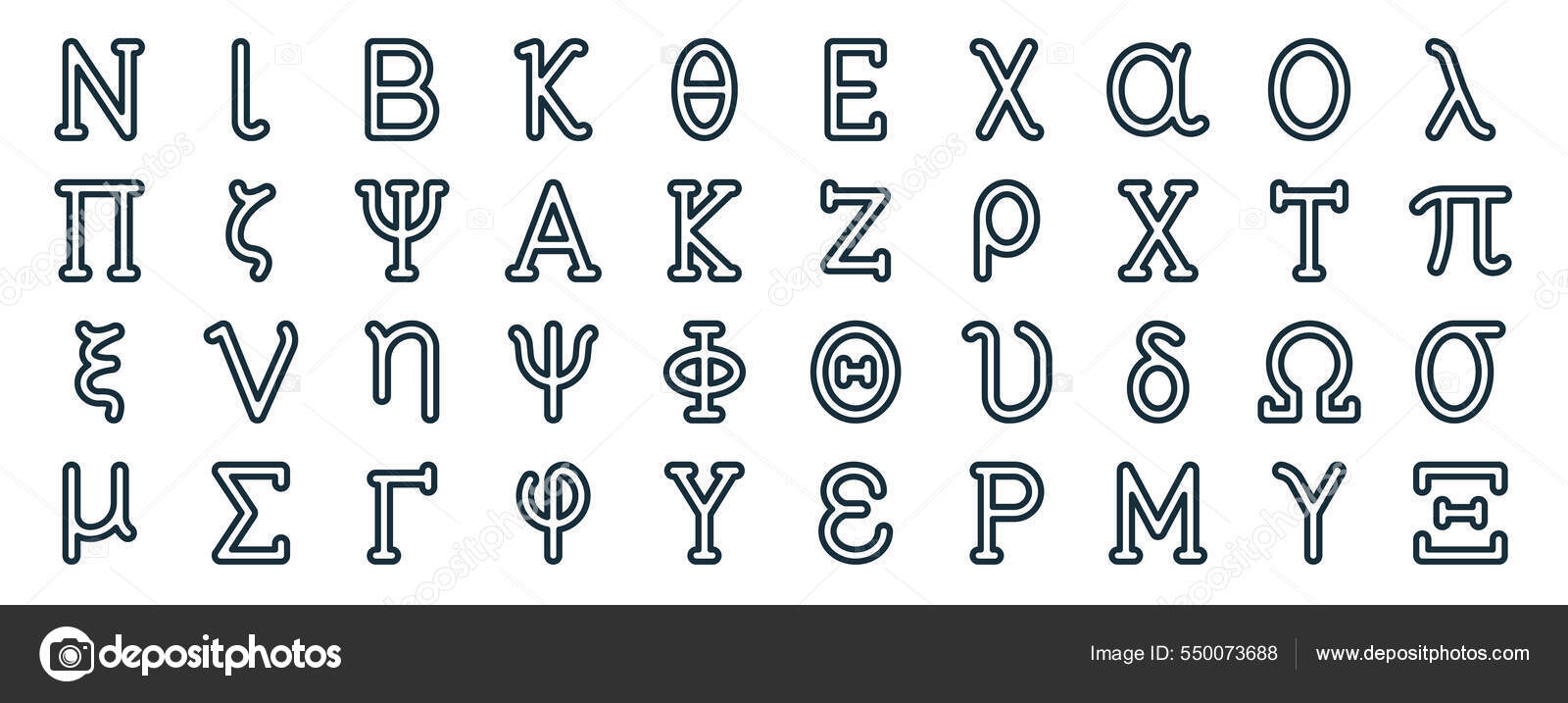 Set Outline Web Greek Alphabet Icons Iota Tau Lambda Epsilon Stock ...