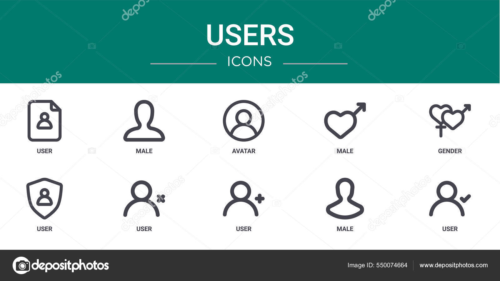Set Outline Web Users Icons User Male Avatar Male Gender Stock Vector ...