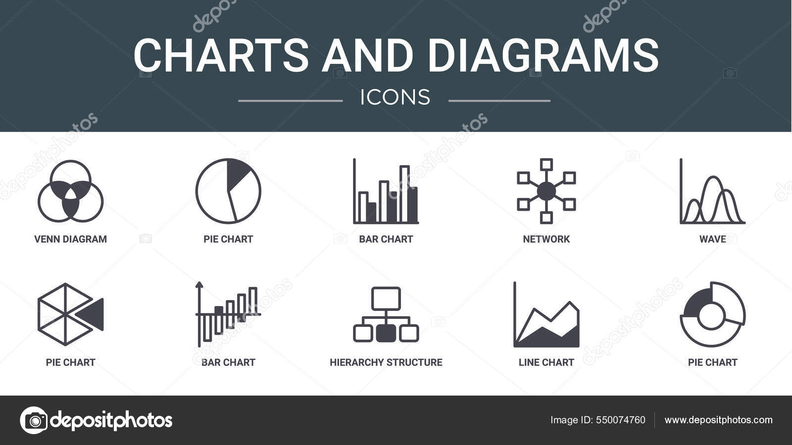 Set Outline Web Charts Diagrams Icons Venn Diagram Pie Chart Stock ...