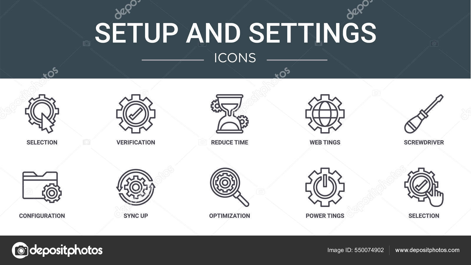 Set Outline Web Setup Settings Icons Selection Verification Reduce Time Stock Vector by ©free ...