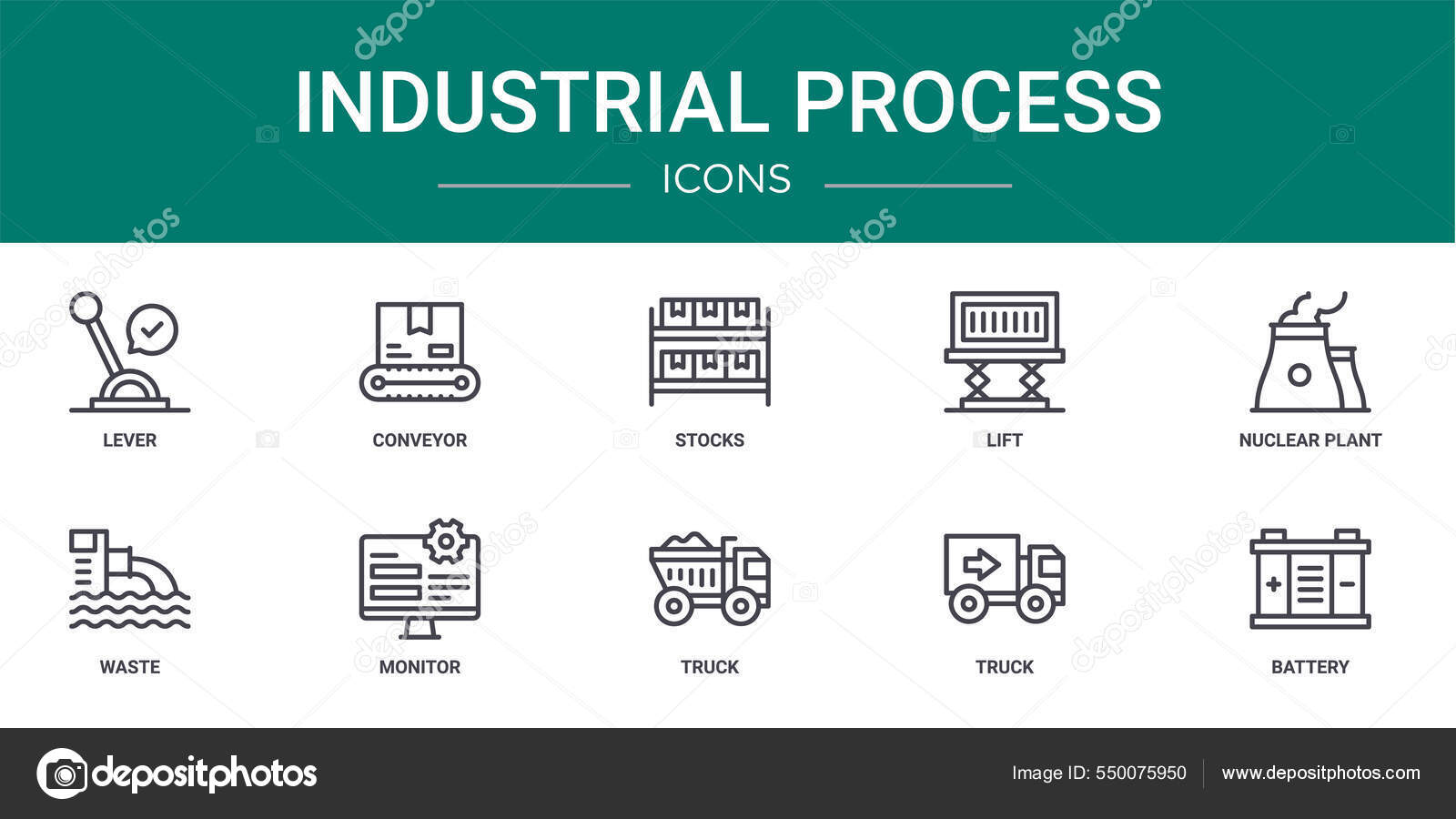 Set Outline Web Industrial Process Icons Lever Conveyor Stocks Lift ...