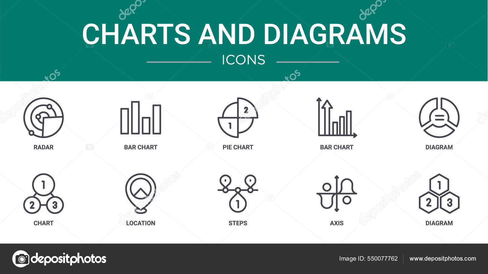 Set Outline Web Charts Diagrams Icons Radar Bar Chart Pie Stock Vector ...